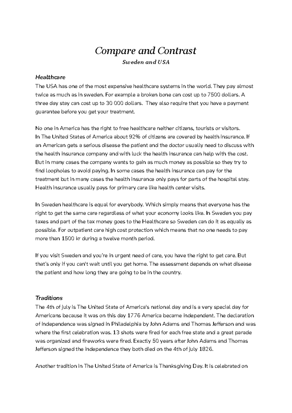 Compare and contrast essay - Compare and Contrast Sweden and USA ...