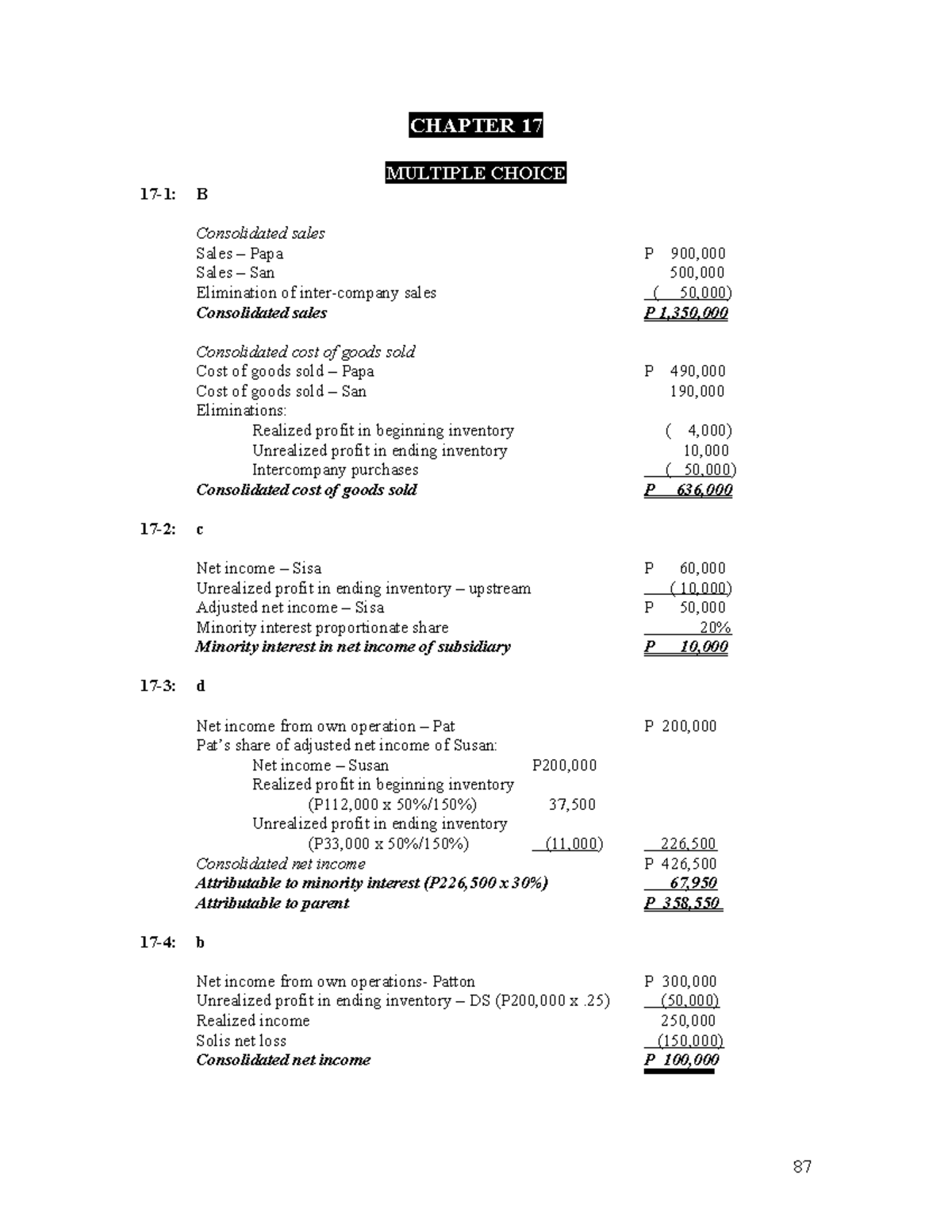 120281142 advance accounting 2 by guerrero - CHAPTER 17 MULTIPLE CHOICE ...