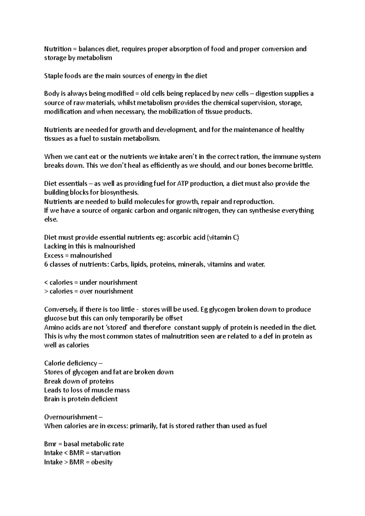 Nutrition biochem - Lecture notes 3 - Nutrition = balances diet ...