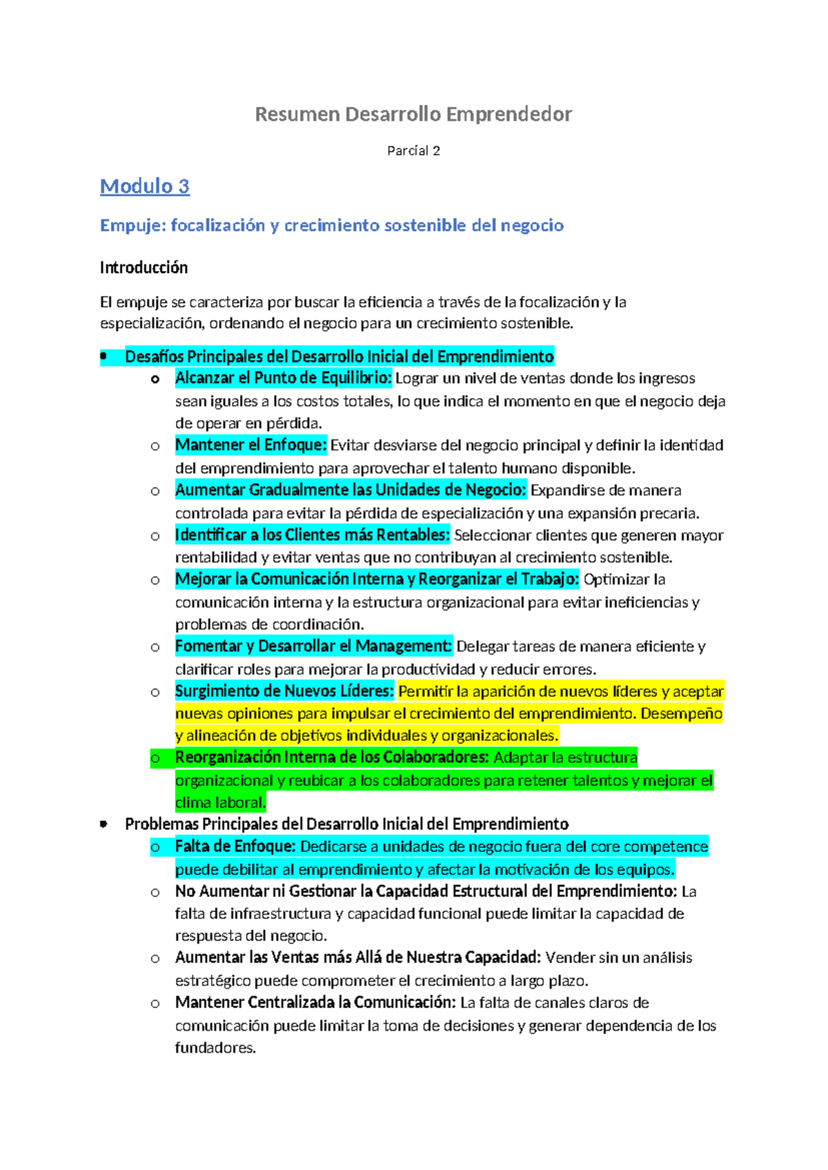 Resumen Desarrollo Emprendedor M3 M4 - Resumen Desarrollo Emprendedor Parcial 2 Modulo 3 Empuje ...
