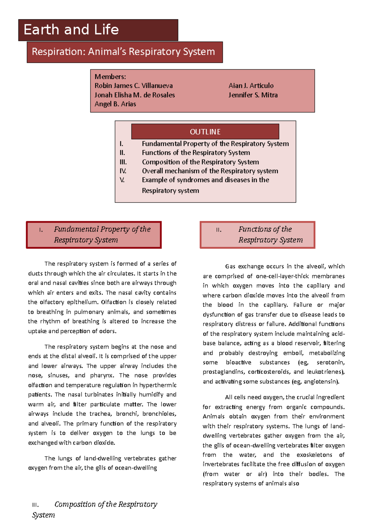 EALS- Notes - none - The respiratory system is formed of a series of ...