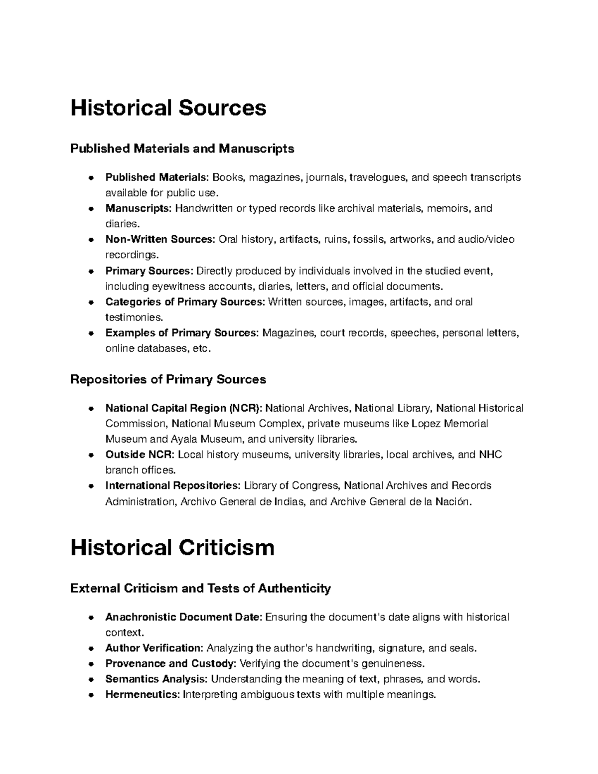 Rph review material - Historical Sources Published Materials and ...