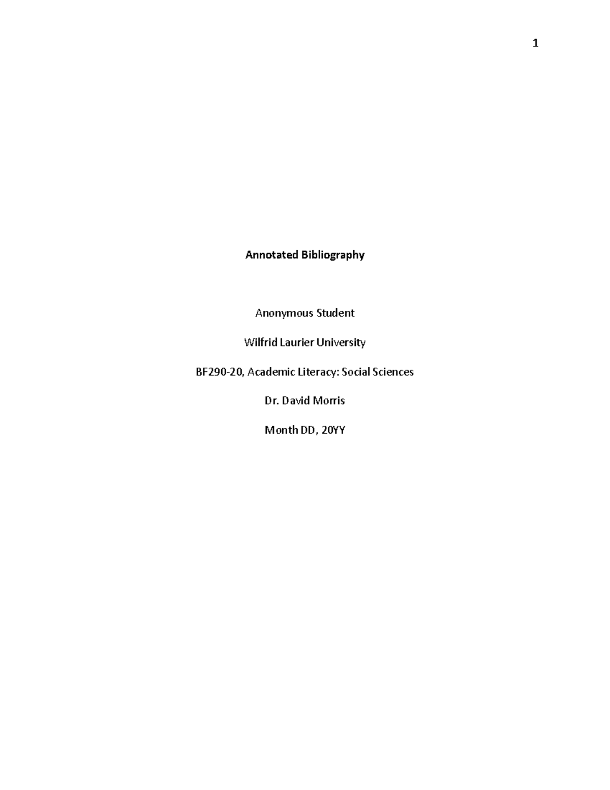 Annotated Bibliography Example Annotated Bibliography Anonymous