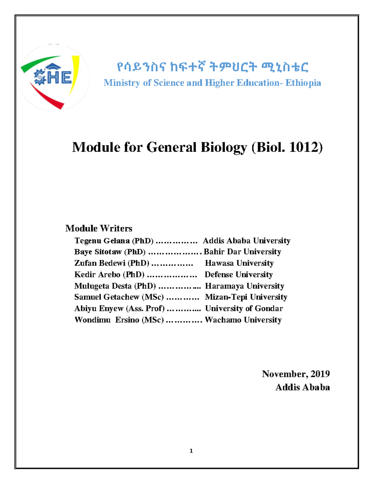 General Biology Module - Warning: TT: undefined function: 32 የሳይንስና ከፍተኛ ትምህርት ሚኒስቴር Ministry of ...