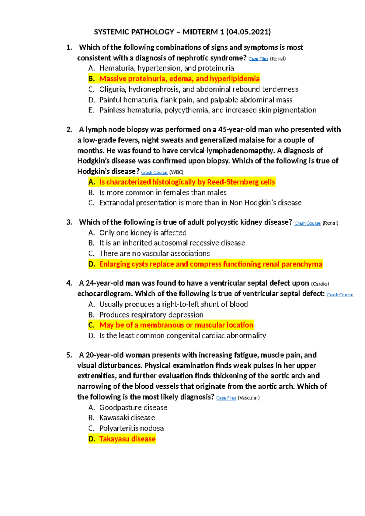 Systemic Pathology Midterm I 04.05.2021.docx - SYSTEMIC PATHOLOGY ...