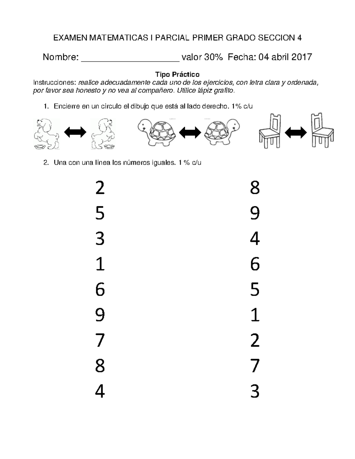 Examen De Matematicas 1er Grado