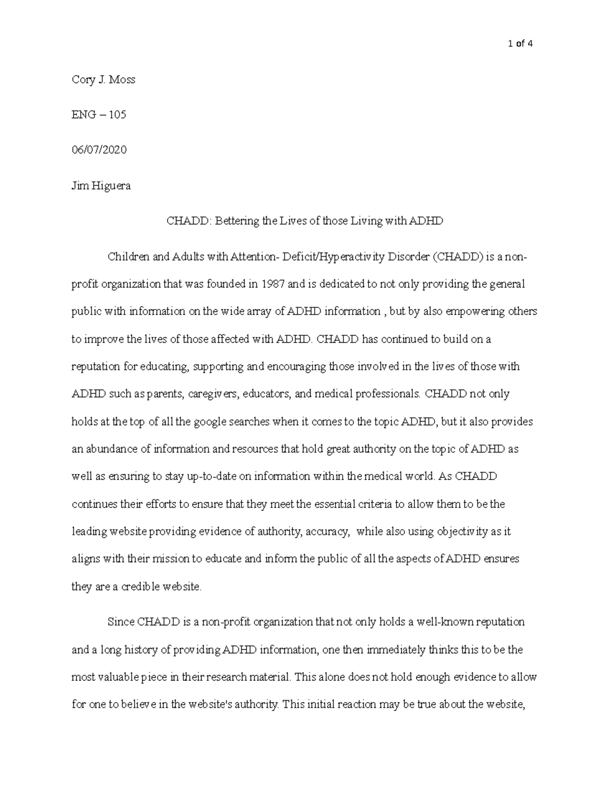 CHADD: Bettering the Lives of those Living with ADHD Review essay ...