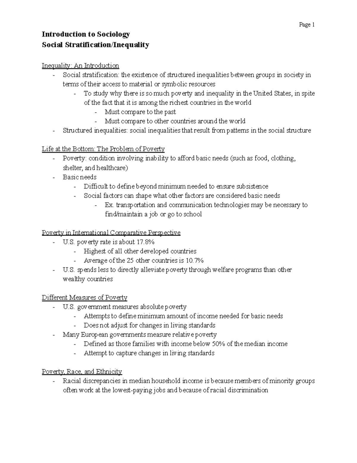 Social Stratification/Inequality - Page 1 Introduction to Sociology ...