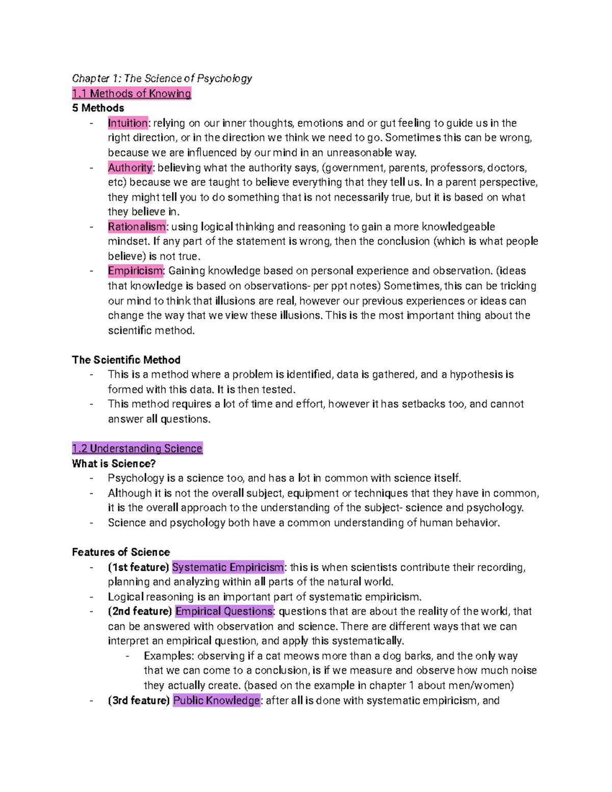 Chapter 1 Summary Psychology - Chapter 1: The Science of Psychology 1 ...