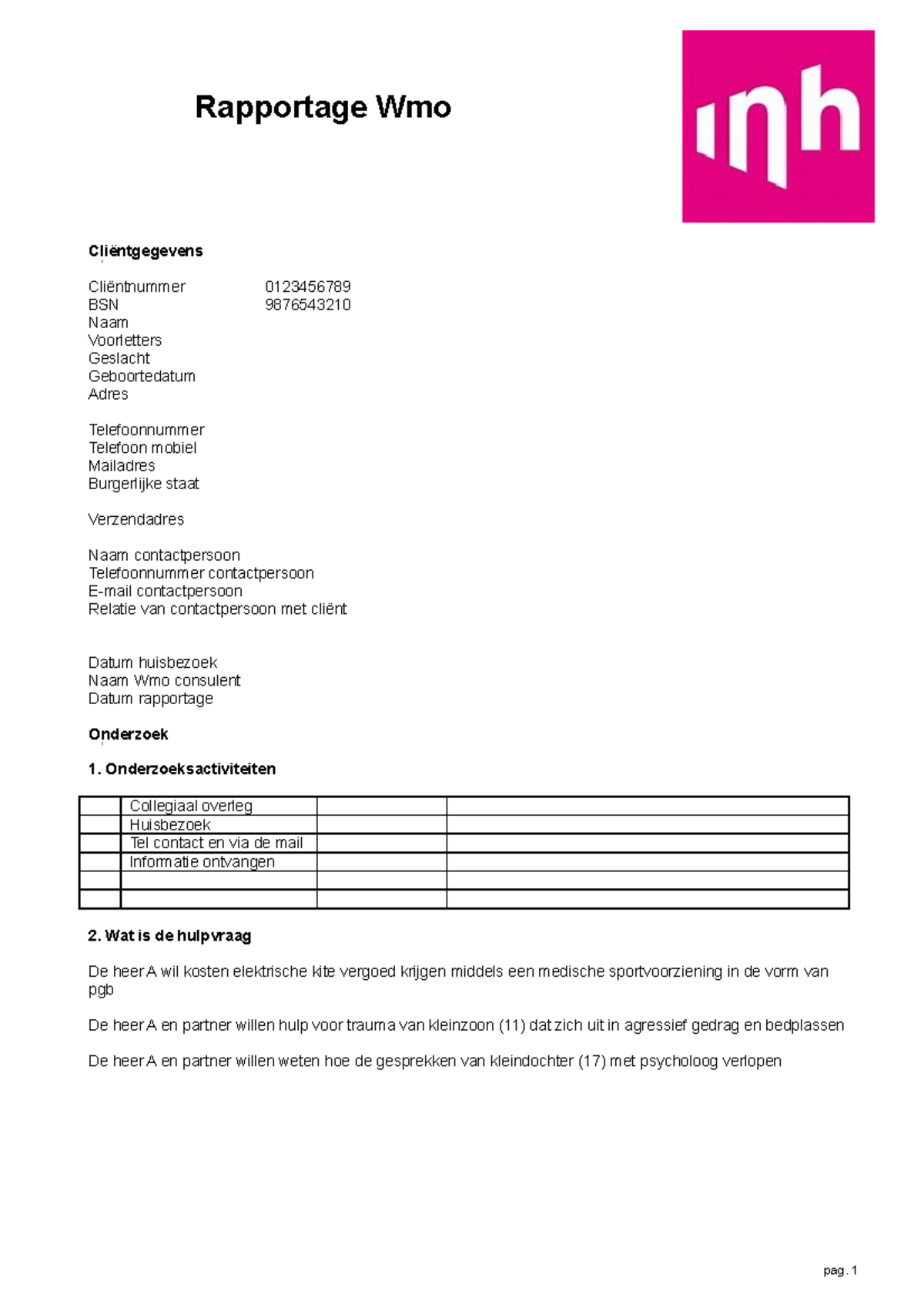 Formulier rapportage Portfolio wmo - Rapportage Wmo Cliëntgegevens ...