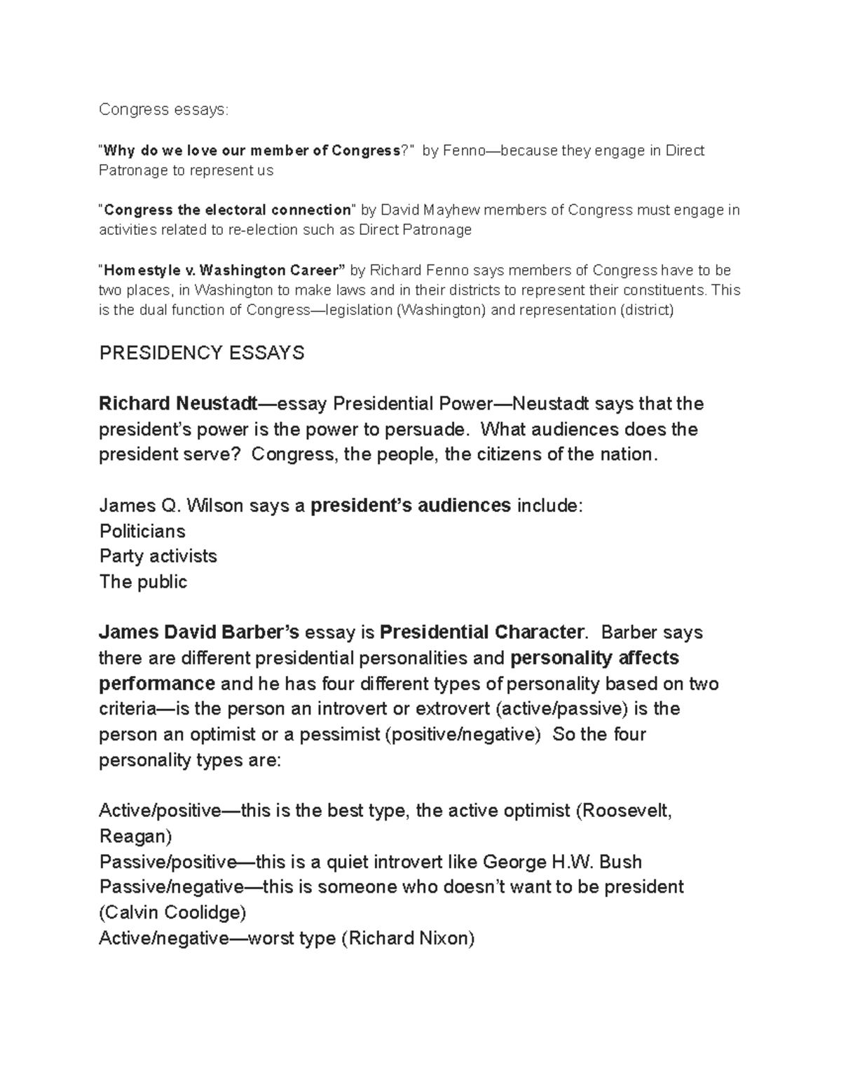 Lecture Notes 10 27 2020 - Congress essays: “ Why do we love our member ...