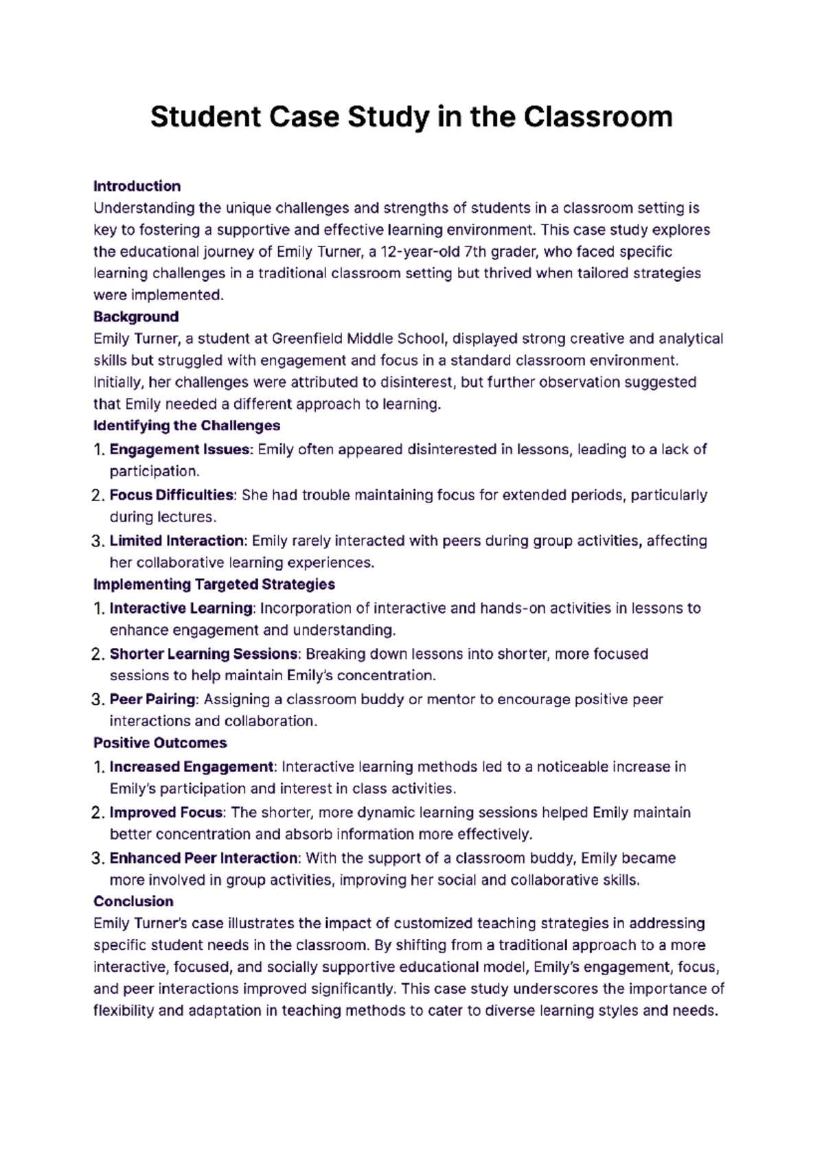 Student Case Study in the Classroom - This case study explores the ...