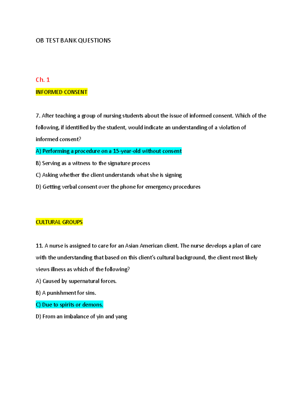 OB Final TEST BANK Questions - OB TEST BANK QUESTIONS Ch. 1 INFORMED ...