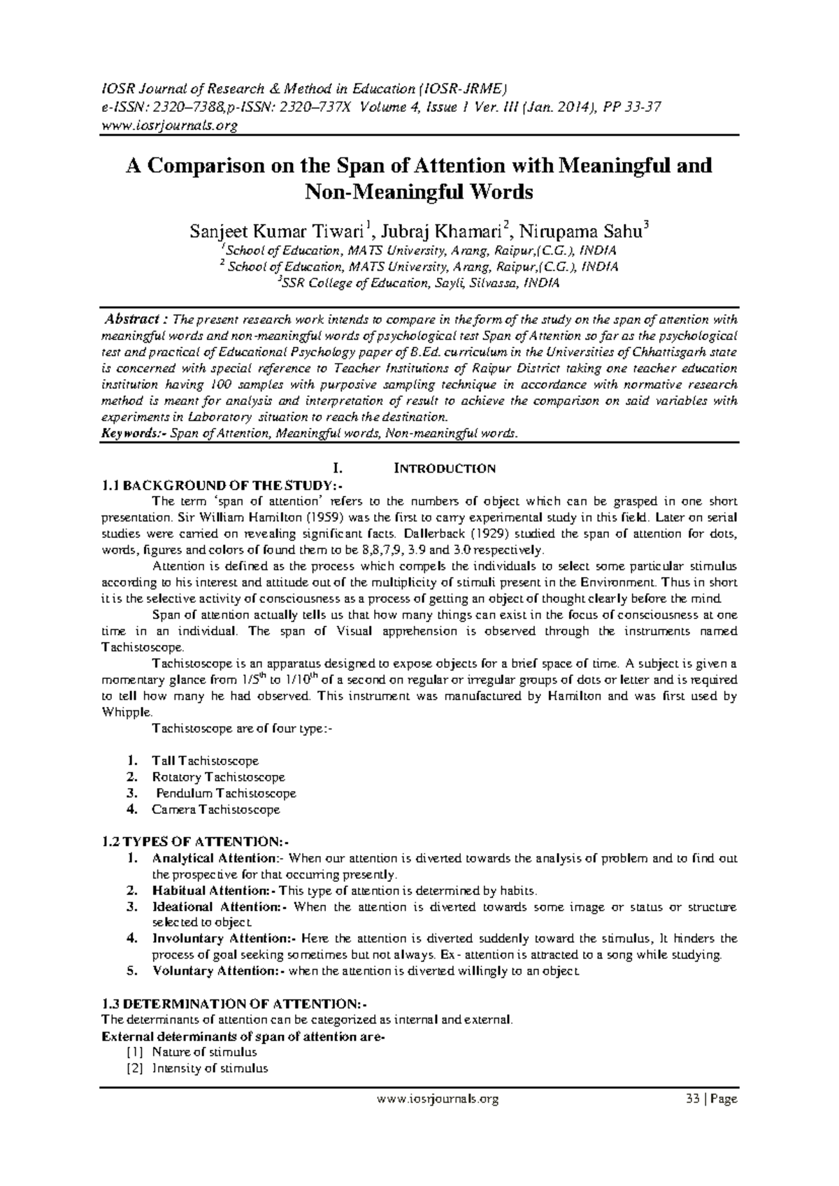 Span of attention experiment - IOSR Journal of Research & Method in ...