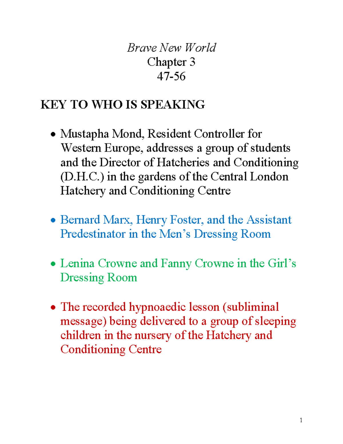 Chapter+3+Reformatted - Brave New World Chapter 3 47 - 56 KEY TO WHO IS ...
