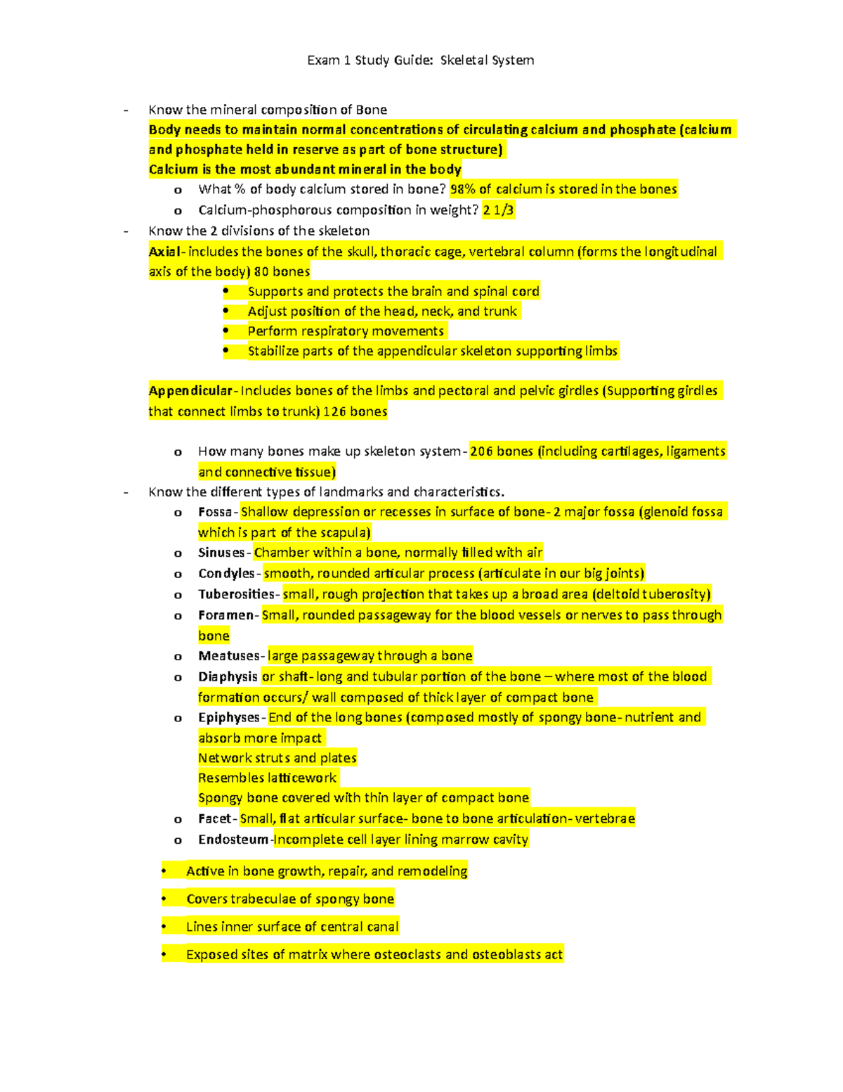 Exam 1 skeletal system study guide - Know the mineral composition of ...