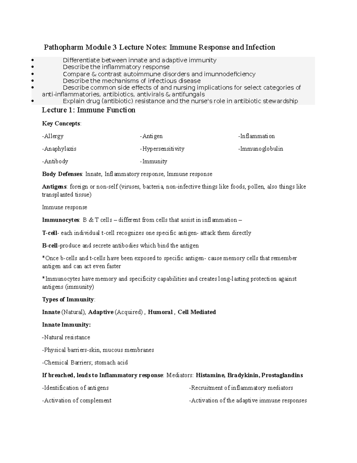 Pathopharm Module 3 Lecture Notes - Pathopharm Module 3 Lecture Notes ...