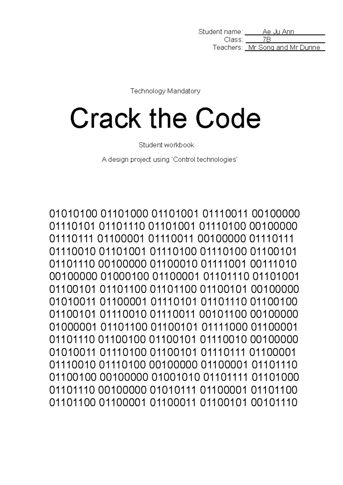 A. crack-the-code-student-folio - BHHS - Student name: Ae Ju Ann Class ...