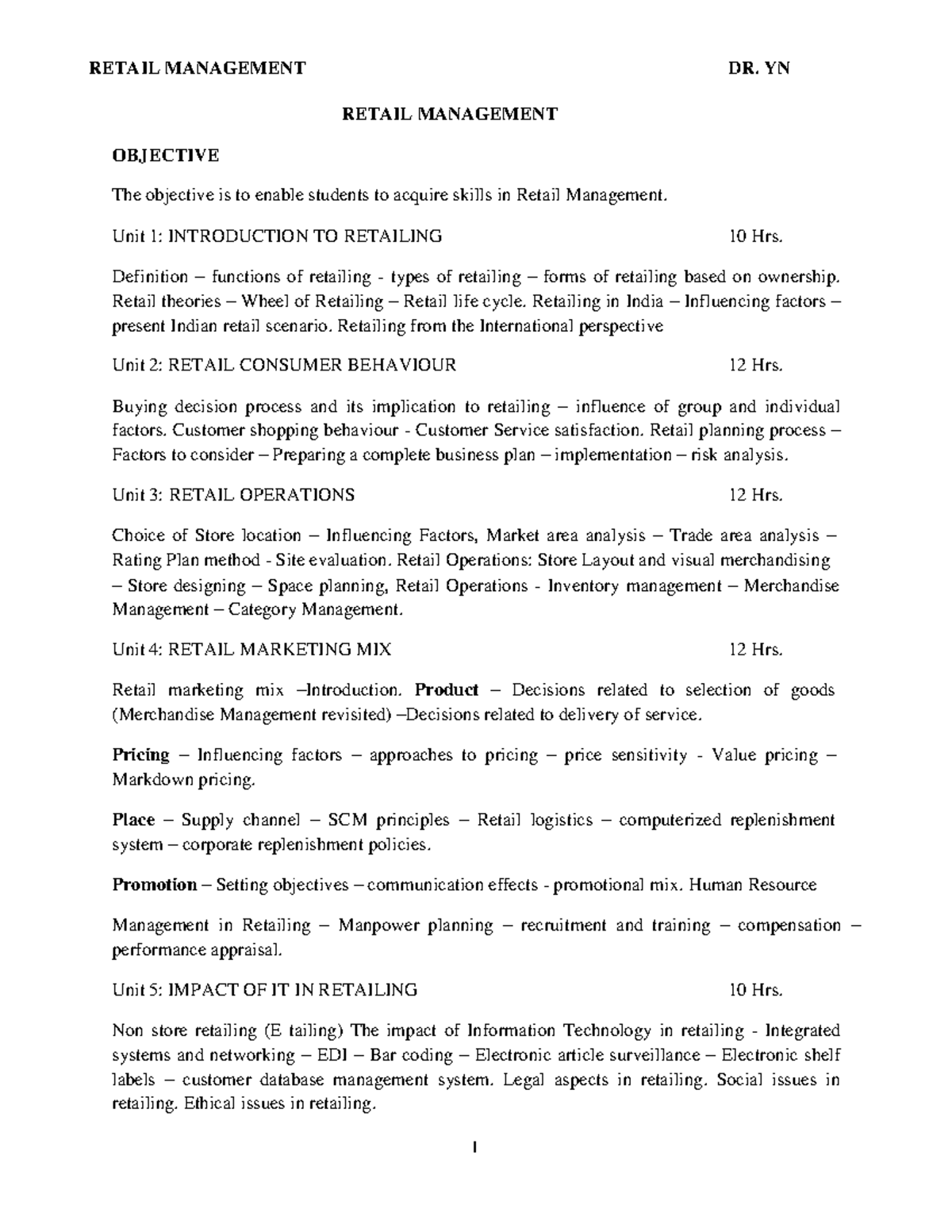 RM Final-converted - RETAIL MANAGEMENT - RETAIL MANAGEMENT OBJECTIVE ...