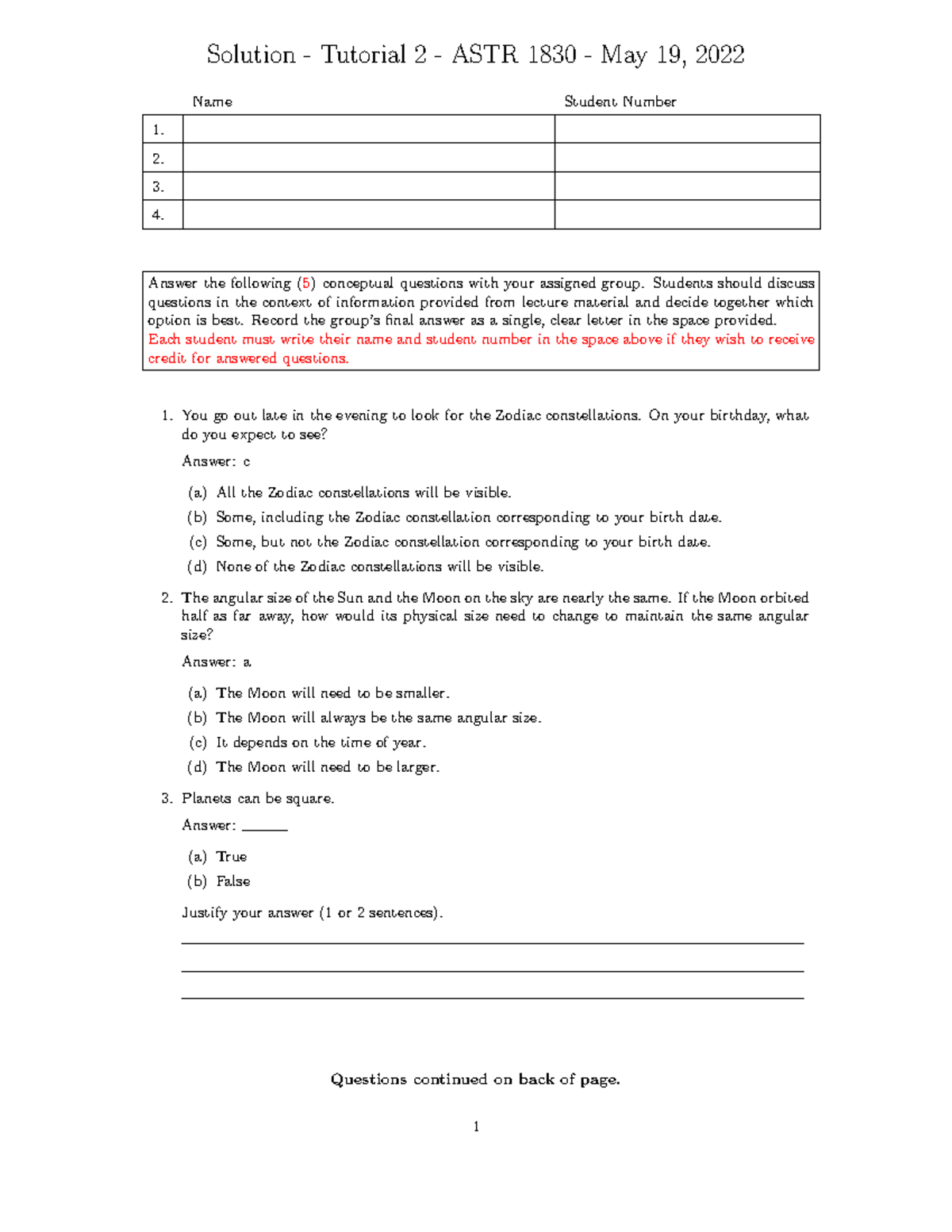 Solution ASTR1830 Tutorial 2 - Solution - Tutorial 2 - ASTR 1830 - May ...