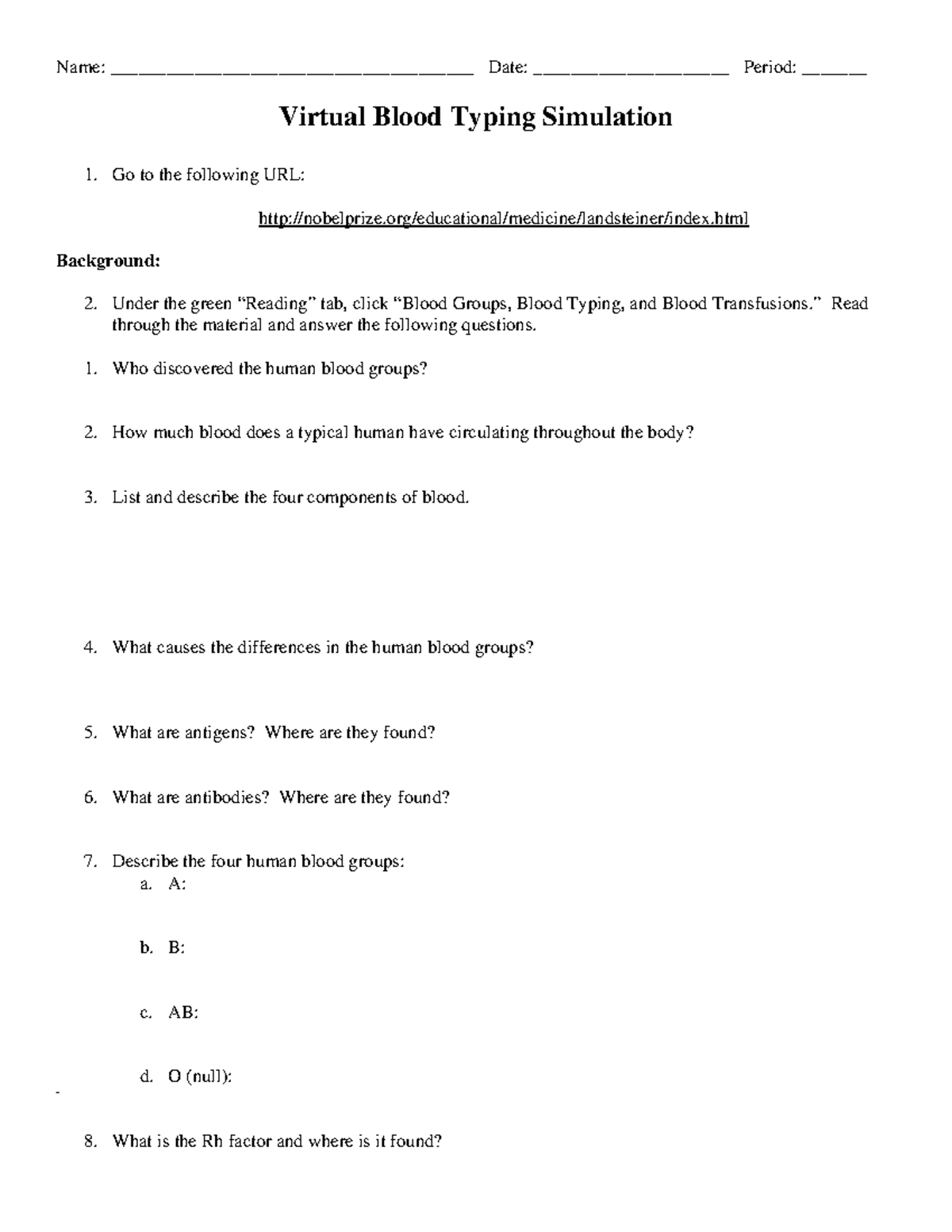 Virtual Blood Typing Simulation - Name: _______________________________________ Date: - Studocu