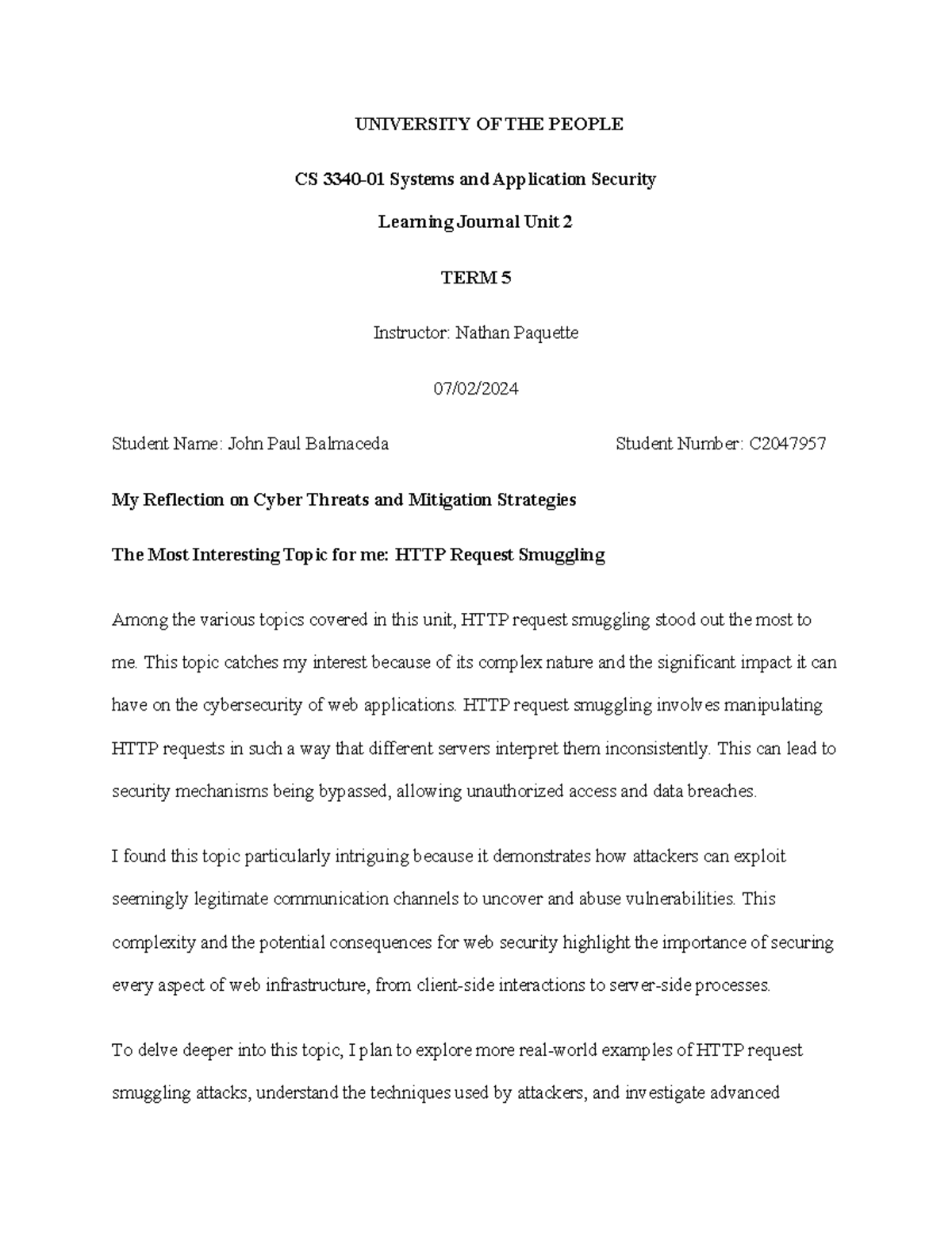 Cs 3340 01 Systems And Application Security Learning Journal Unit 2 Output Balmaceda