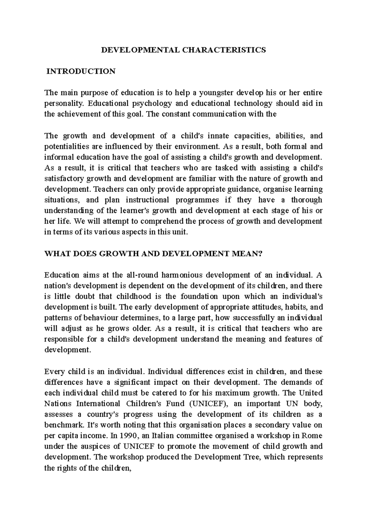 Developmental Characteristics - DEVELOPMENTAL CHARACTERISTICS ...