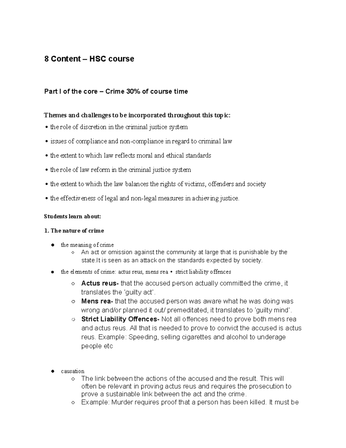 Crime legal study notes - 8 Content – HSC course Part I of the core ...