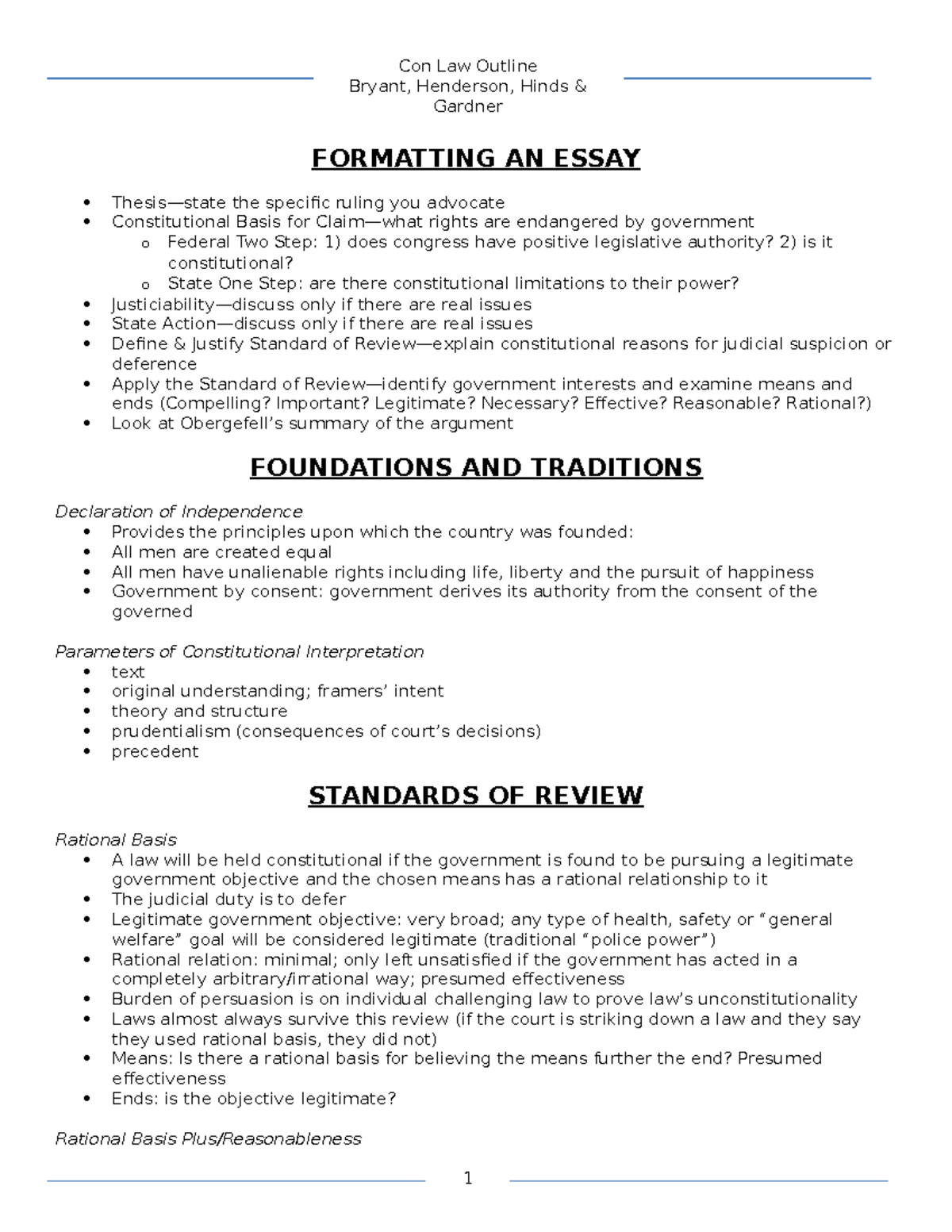 LAW Constitutional Law Outline - FORMATTING AN ESSAY Thesis—state the ...