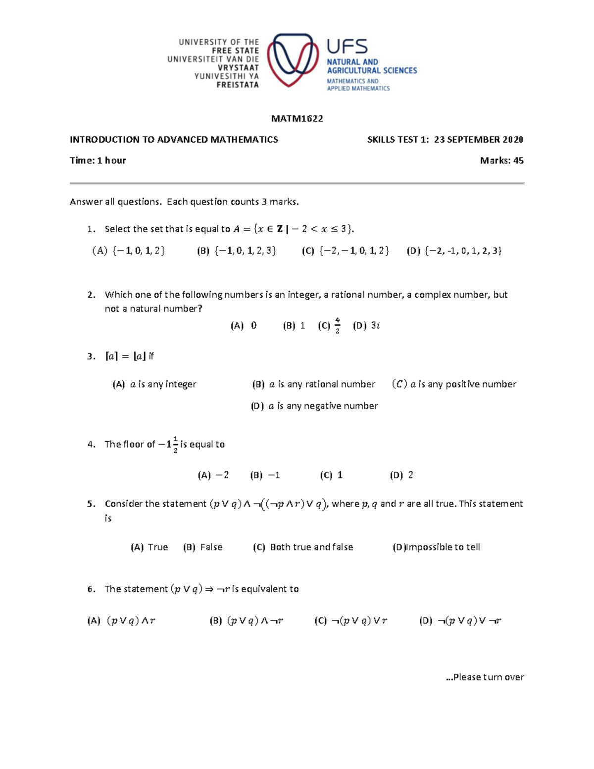 Skills test 1 - Class exercise - MATM INTRODUCTION TO ADVANCED ...