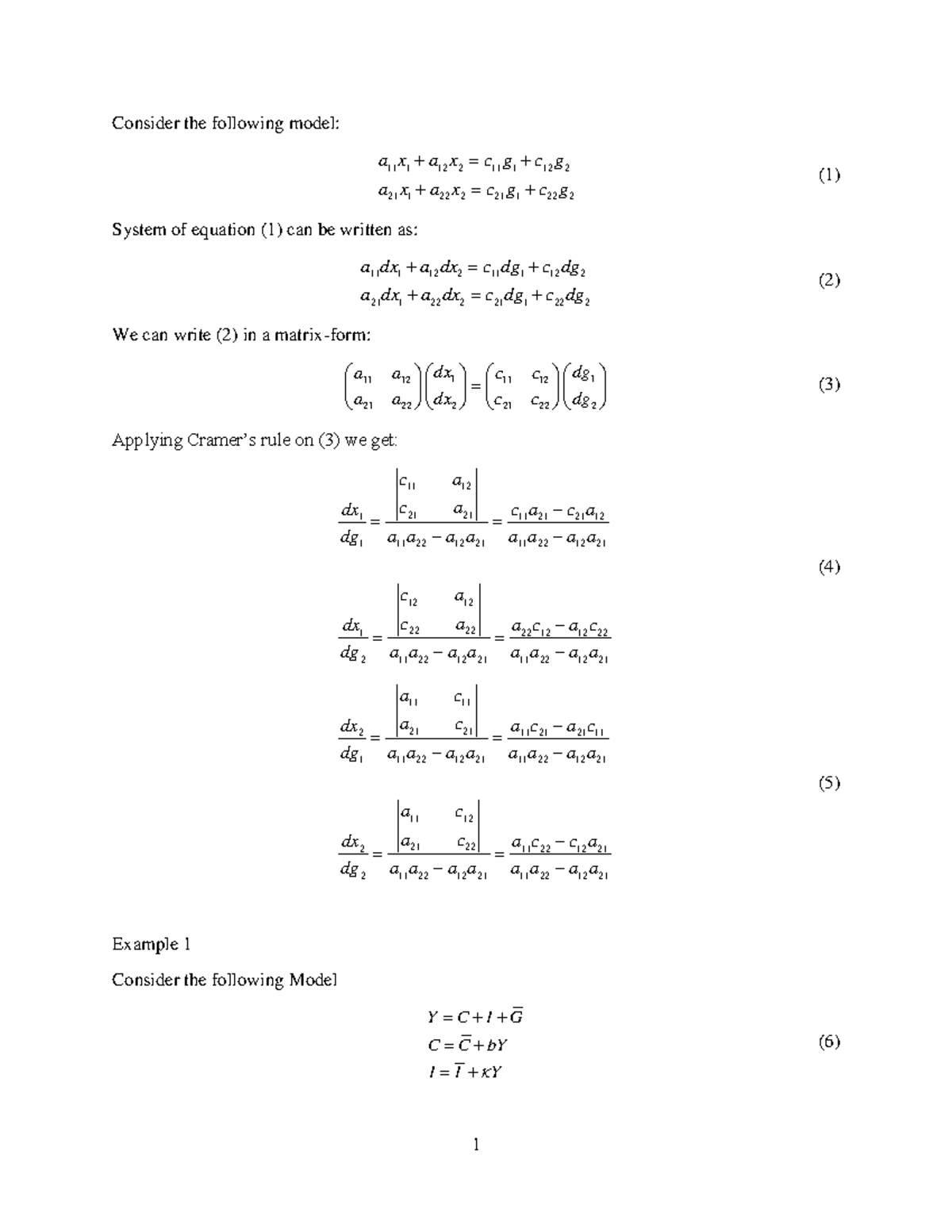 Cramer+rule - Nice - Consider the following model: 11 1 12 2 11 1 12 2 ...