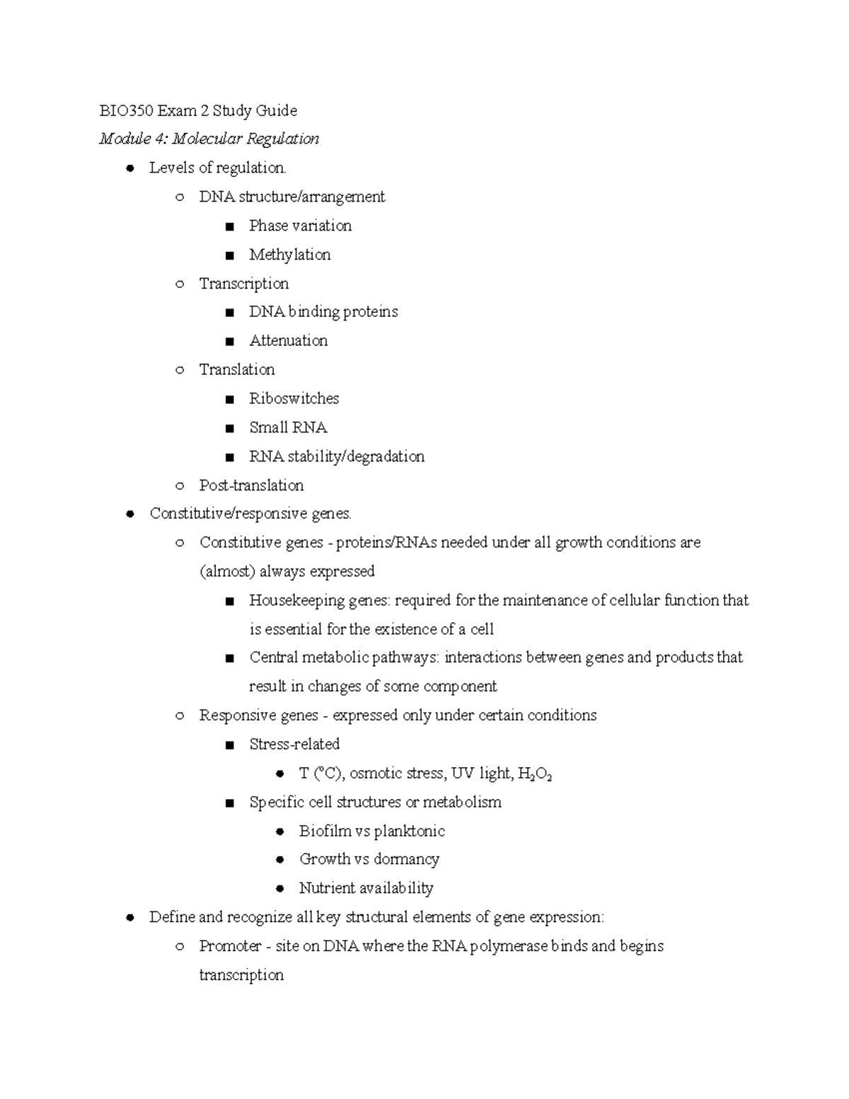 BIO350 Exam 2 Study Guide - BIO350 Exam 2 Study Guide Module 4 ...