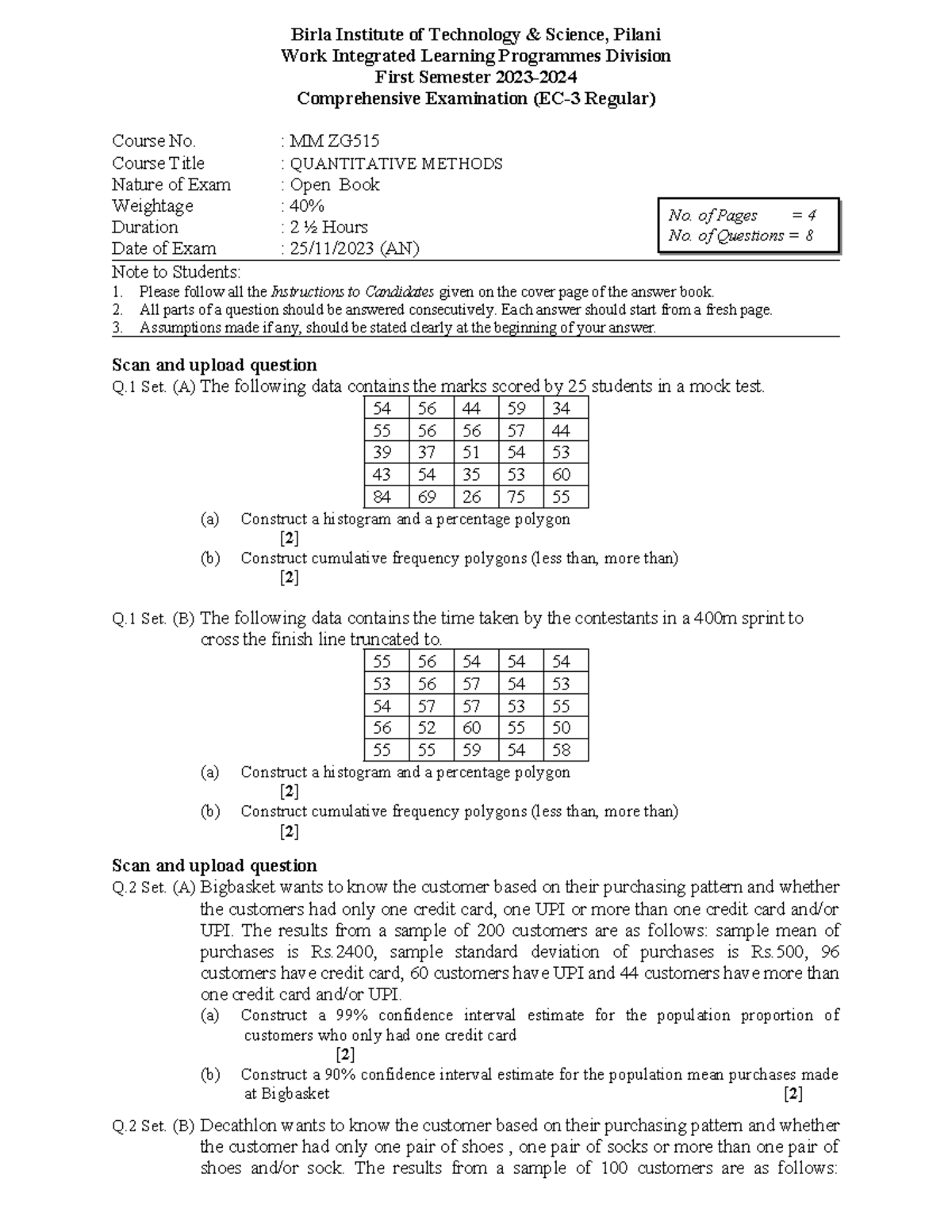 MM ZG515 EC-3R First SEM 2023-2024 2 - Birla Institute of Technology & Science, Pilani Work ...
