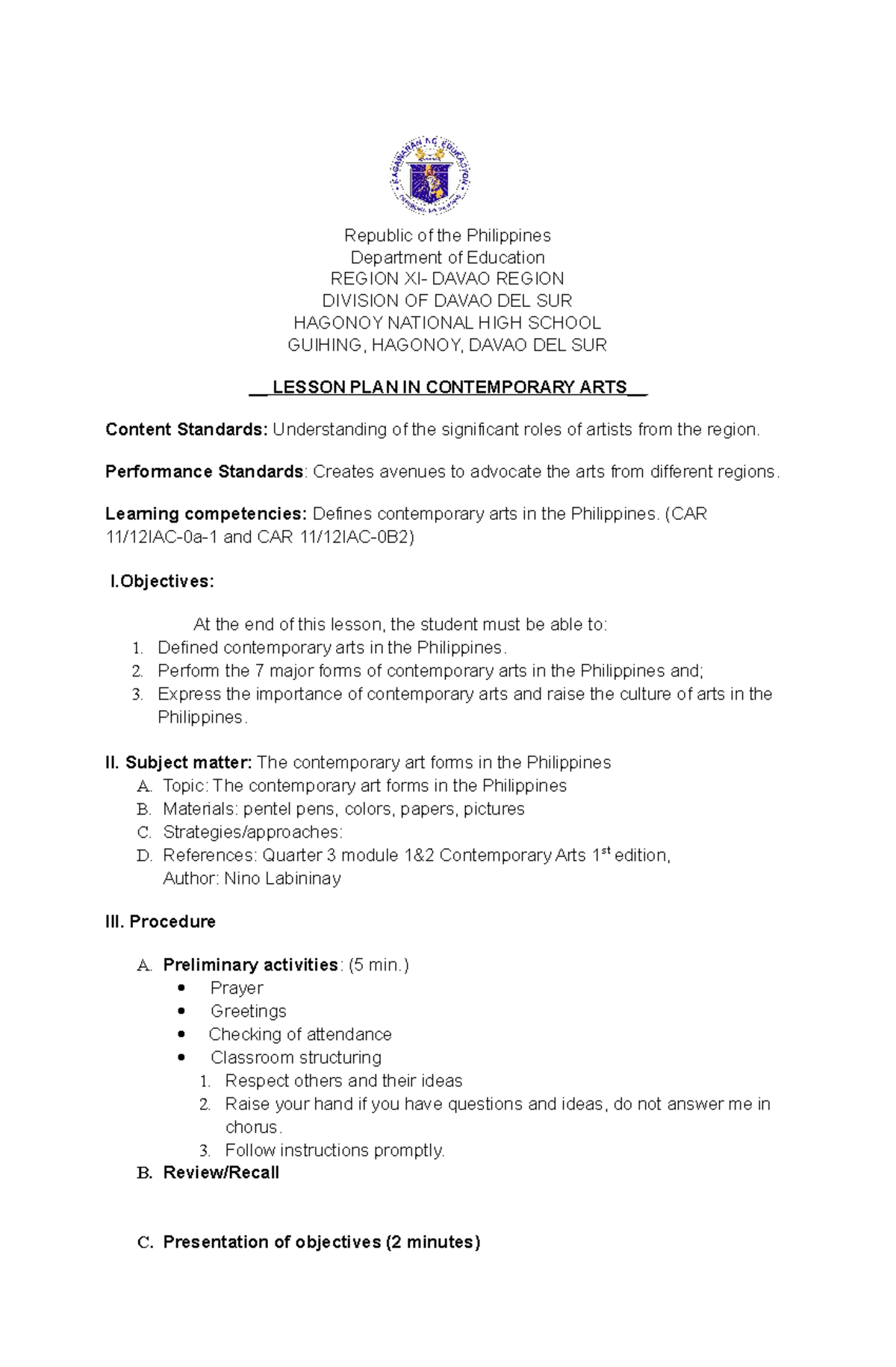 LP1- Hagonoy - for practice material - Republic of the Philippines ...