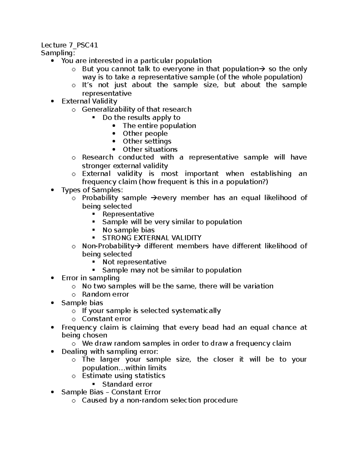 Lecture 7 PSC41 winter 2016 - Lecture 7_PSC Sampling: You are ...