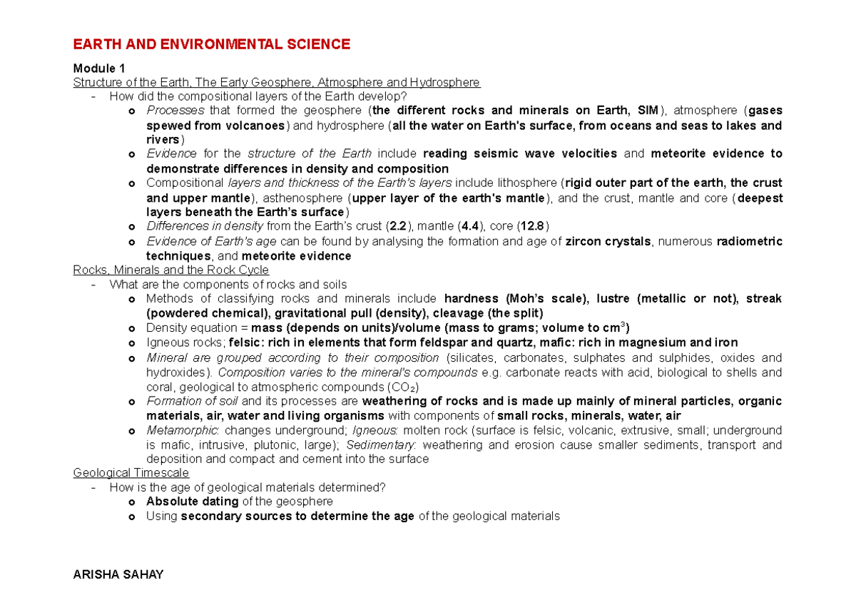 Ees-prelim-notes - EES Notes - Module 1 Structure of the Earth, The ...
