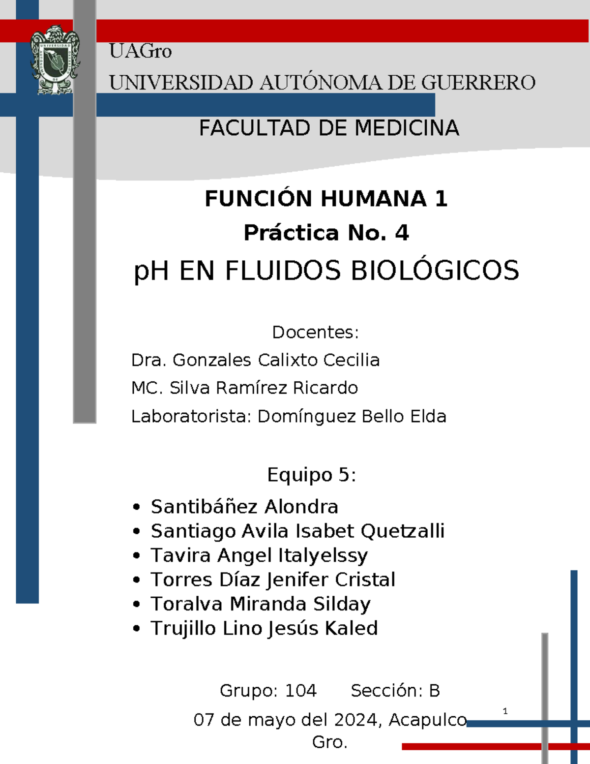 PH EN Fluidos Biologicos - 1 UAGro UNIVERSIDAD AUTÓNOMA DE GUERRERO ...