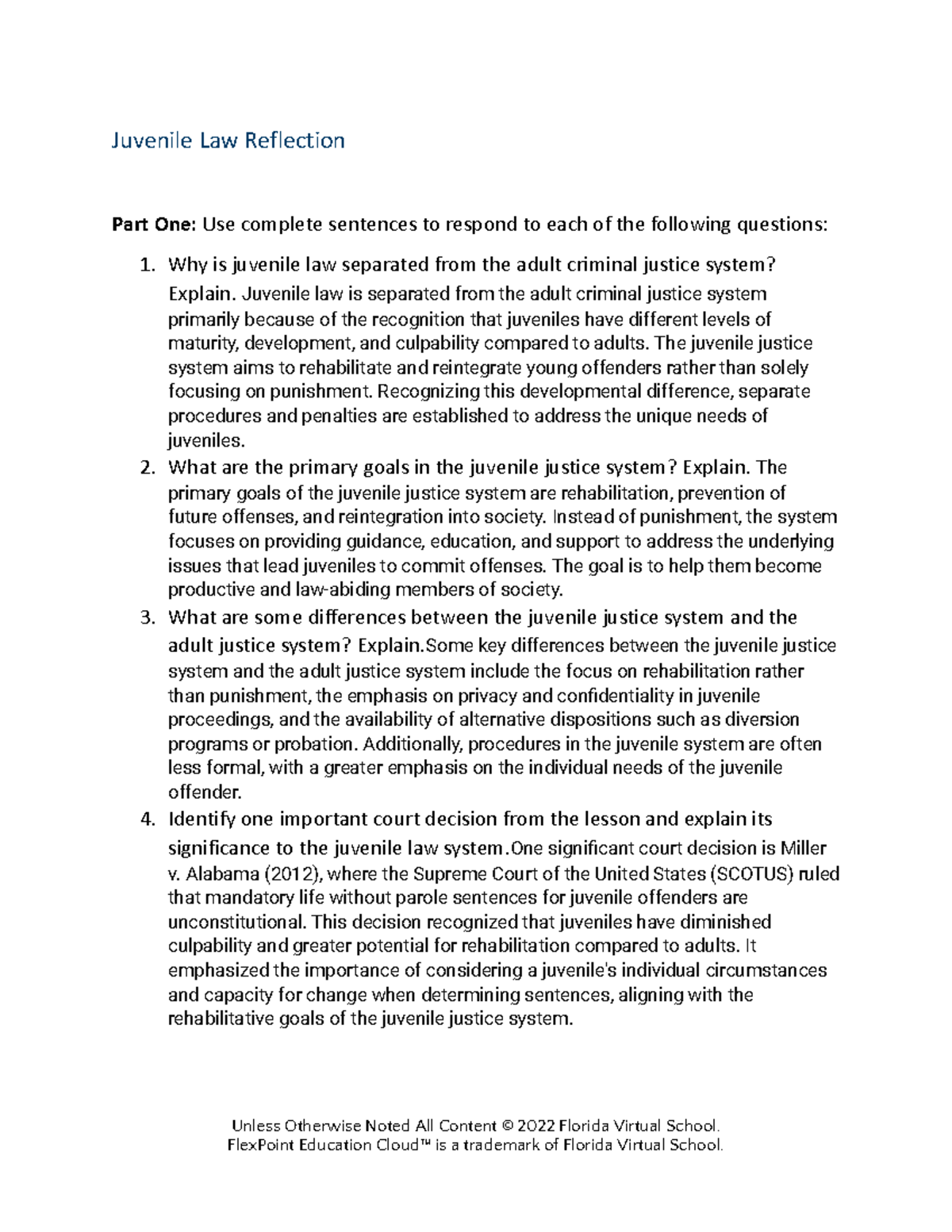 04 03 juvenile law reflection - Juvenile Law Reflection Part One: Use complete sentences to ...