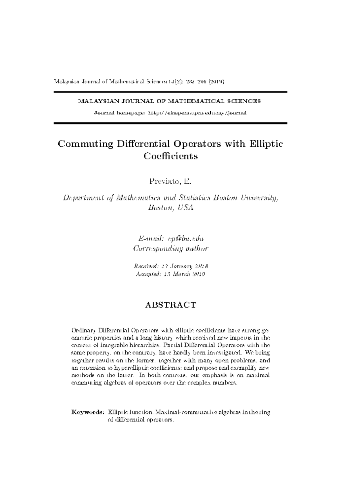 Commuting Differential Operators with Elliptic Coefficients - ②s ♥ ♦ r♥ ♦ t ♠ t - Studocu