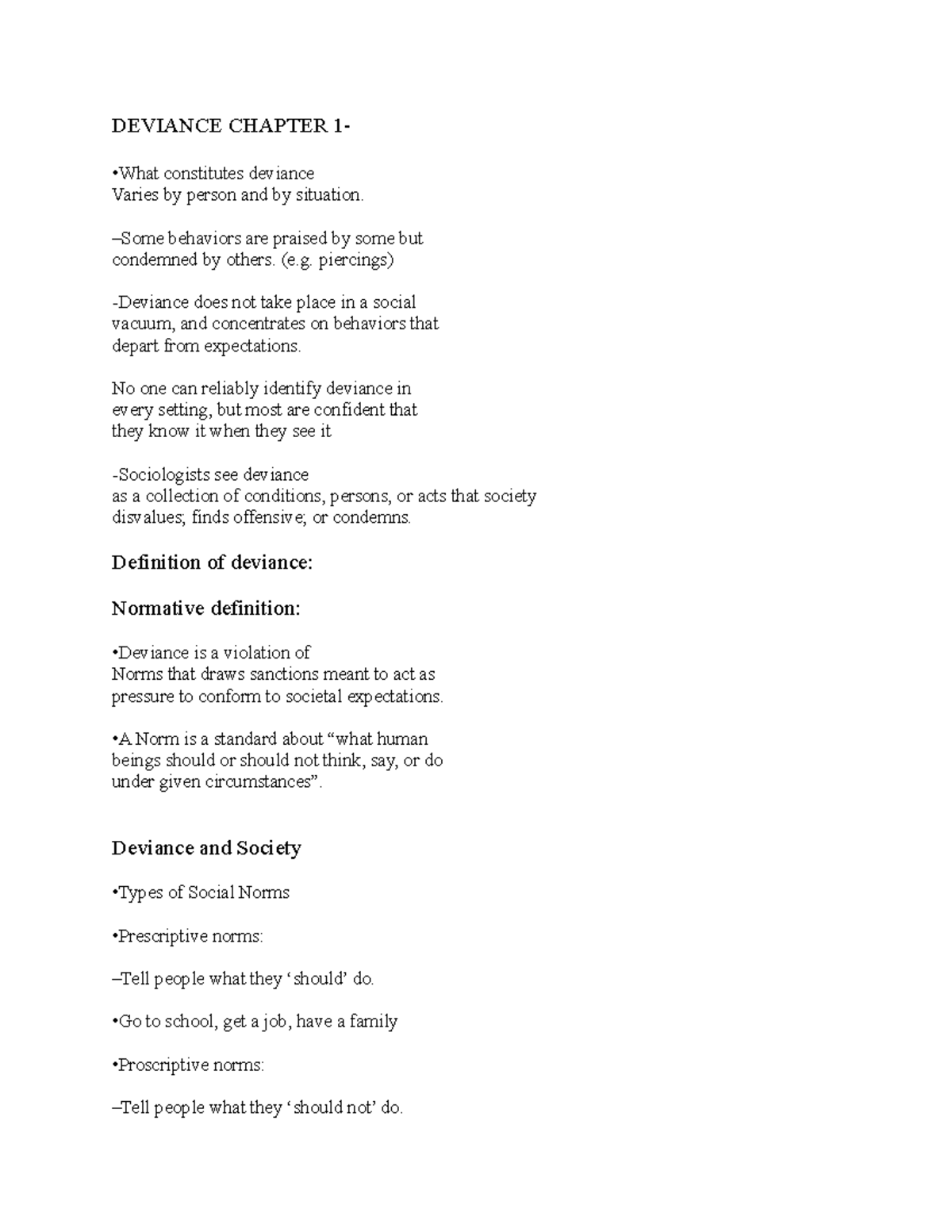 Meaning of deviance- chapter 1 - DEVIANCE CHAPTER 1- •What constitutes ...