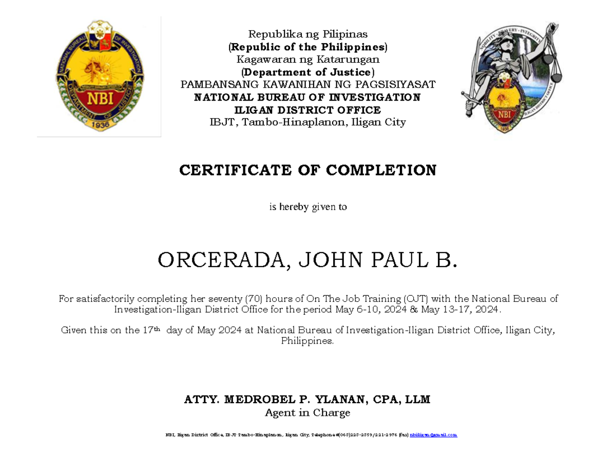 NBI Certificate Group 7 Print - (Republic of the Philippines) Kagawaran ...