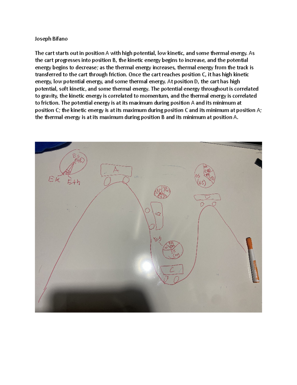 Coaster diagram - Joseph Bifano The cart starts out in position A with ...