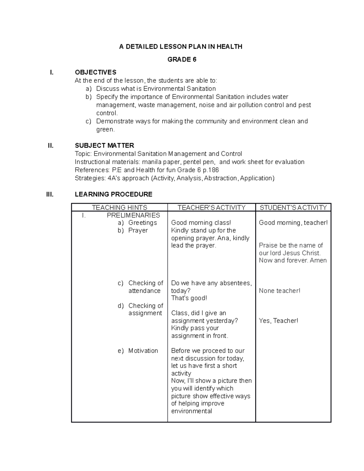Dlp health 6 - none - A DETAILED LESSON PLAN IN HEALTH GRADE 6 I ...