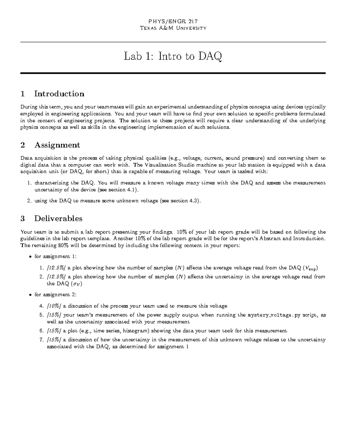 217 lab1 manual - lab 1 - PHYS/ENGR 217 Texas A&M University Lab 1: Intro to DAQ 1 Introduction ...