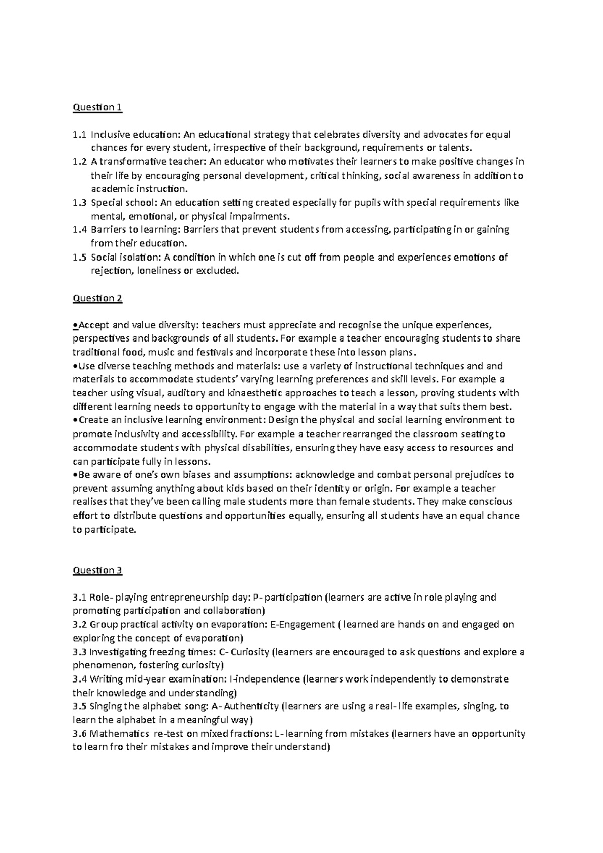 Assignment 4 - Question 1 1 Inclusive education: An educational ...