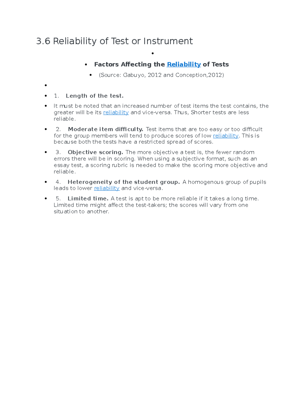 Reliability OF TEST - Lecture notes 3.6 - 3 Reliability of Test or ...