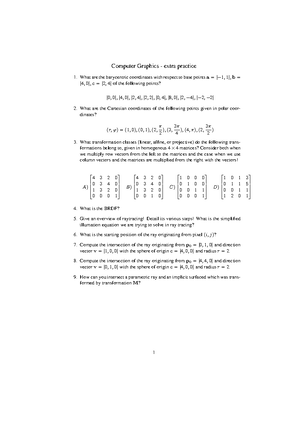 Test exam 2016, questions - Computer Graphics test exam Structure of ...