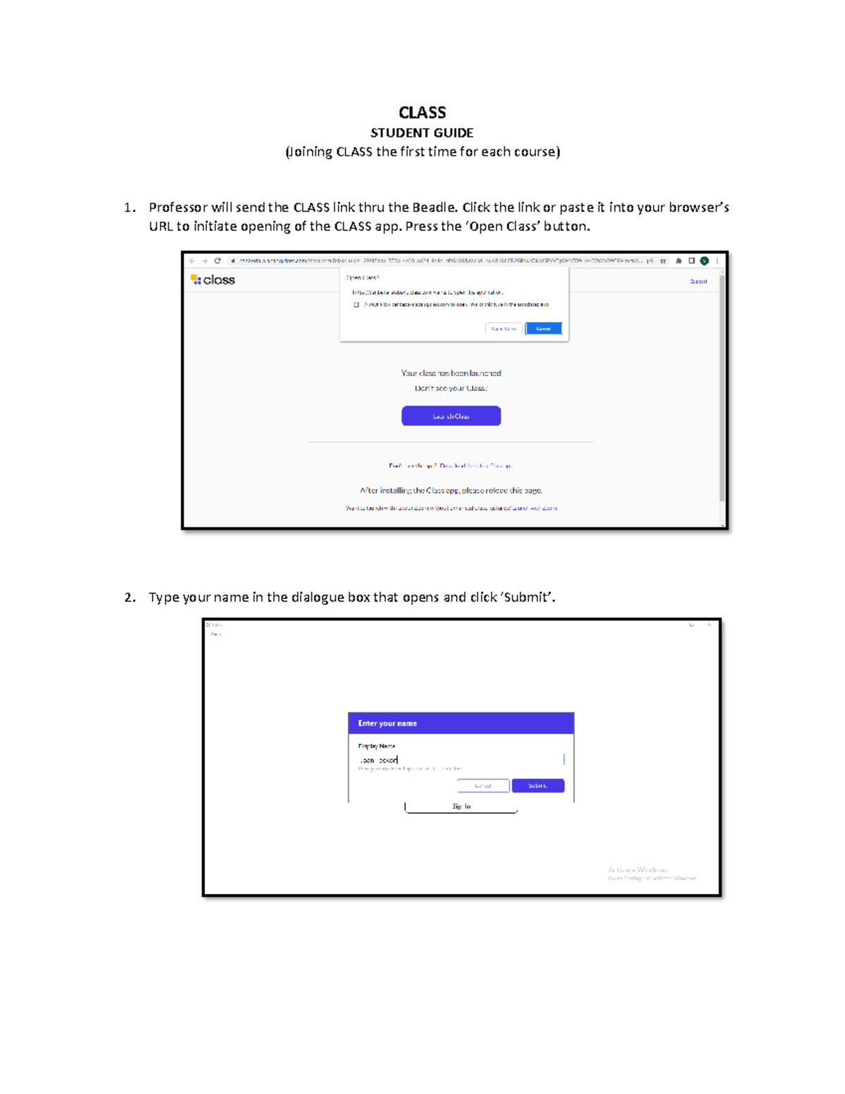Class - Student Guide - CLASS STUDENT GUIDE (Joining CLASS the first ...
