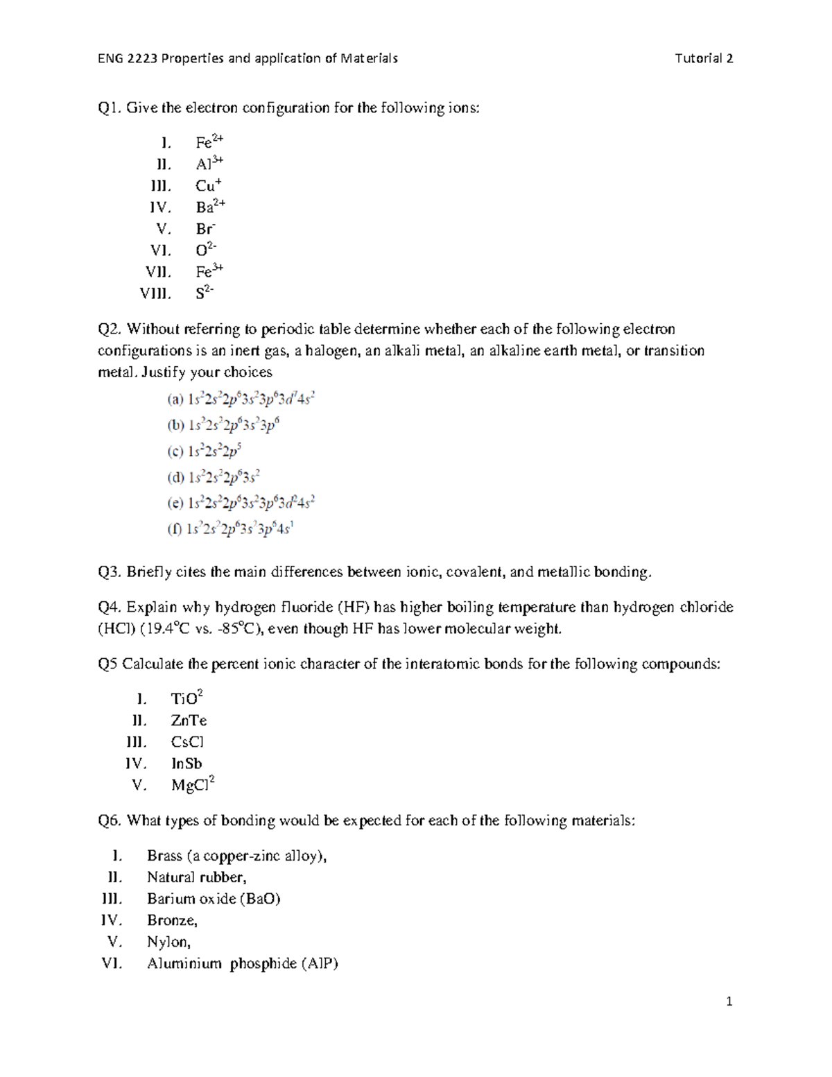 ENG2223 PAM Tutorial 2 - ENG Properties and application of Materials ...