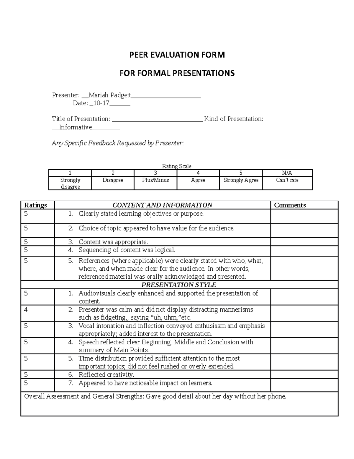 Peer Review Template (1) (4) - PEER EVALUATION FORM FOR FORMAL ...